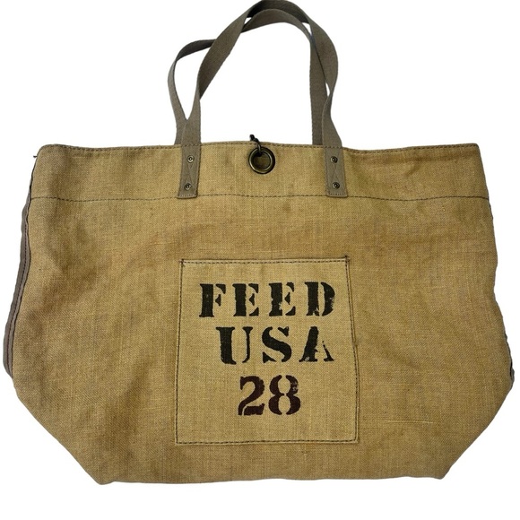 Feed | Bags | Feed Usa 28 Brown Tan Large Burlap Tote Shopper Market ...